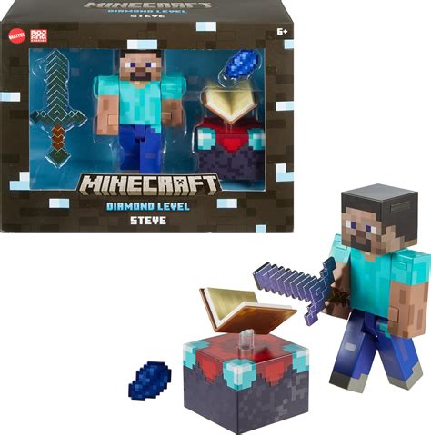 Amazon Com Mattel Minecraft Diamond Level Steve Action Figure With Accessories In