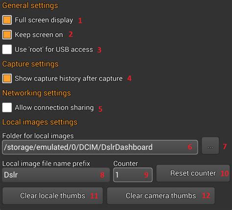 Application Settings Qdslrdashboard