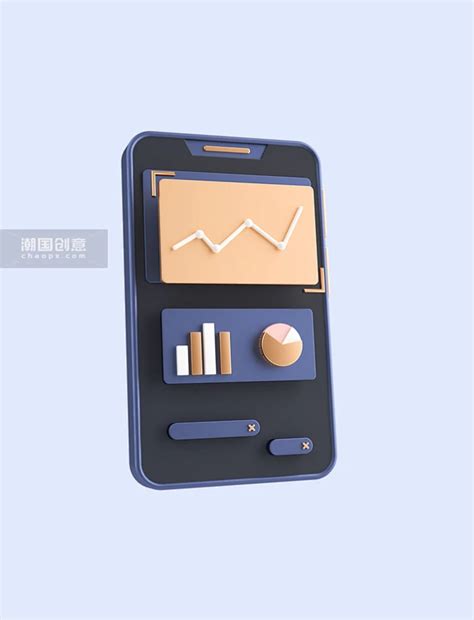 3d立体蓝色黑金c4d立体卡通手机数据分析商务办公图片 潮国创意 花瓣网