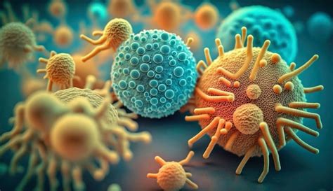 Premium AI Image Macro Shot Of Different Types Of Microbes Virus Cells And Bacteria On