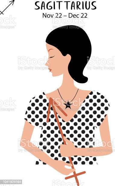 궁수자리 조디악 별자리 개념의 벡터 아트와 일러스트 레이 션 소녀입니다 아름 다운 소녀 실루엣입니다 아름 다운 여자로 점성 학