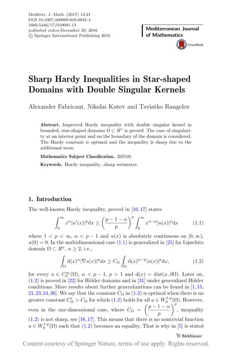 Sharp Hardy Inequalities In Star Shaped Domains With Double Singular Kernels Request Pdf