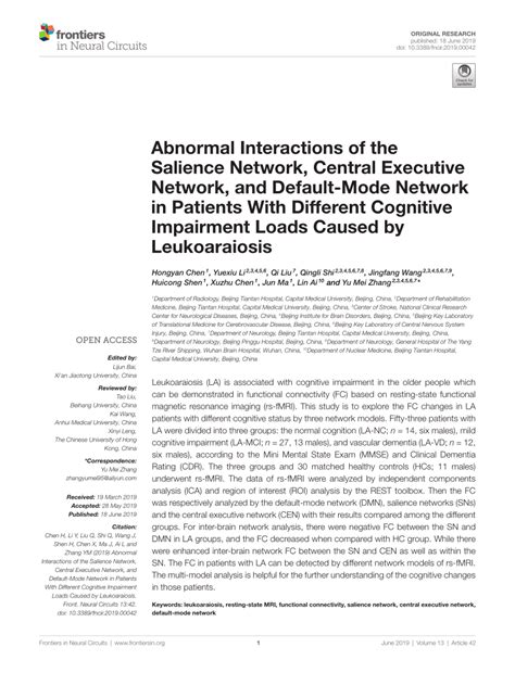 Pdf Abnormal Interactions Of The Salience Network Central Executive Network And Default Mode