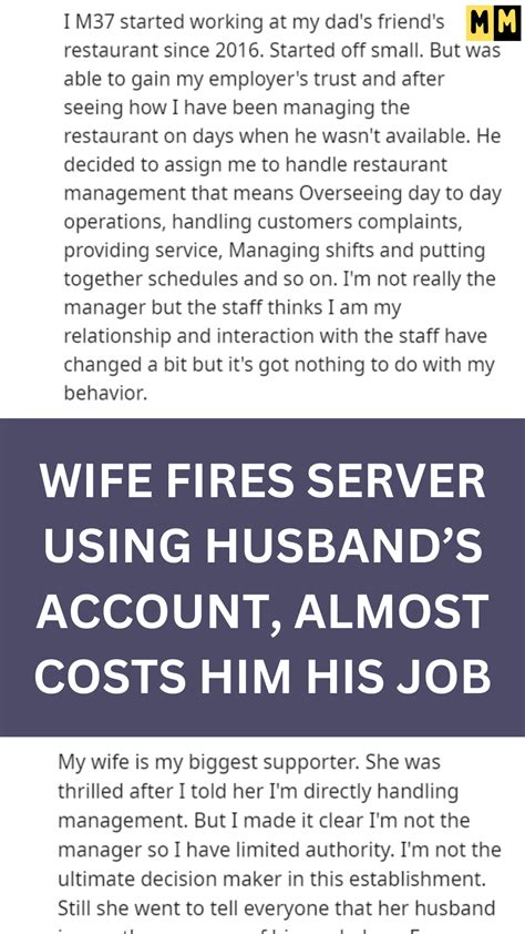 Wife Fires Server Using Husband S Account Almost Costs Him His Job