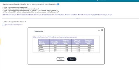 solved expected return and standard deviation use the