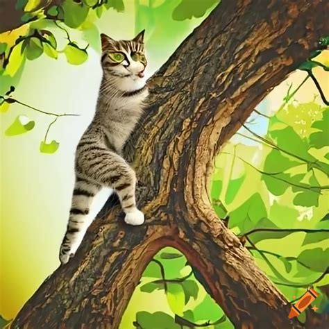 Cat Climbing A Tree On Craiyon