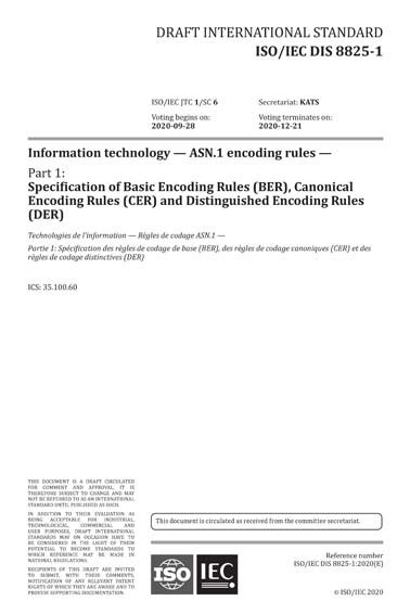 ISO IEC DIS 8825 1 2020 Information Technology ASN 1 Encoding Rules Part 1 Specification