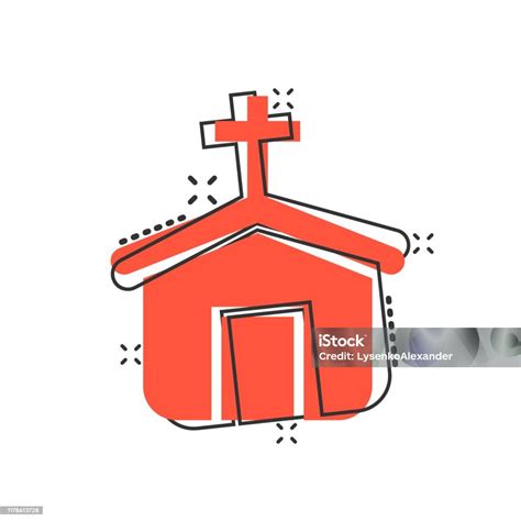 만화 스타일의 교회 아이콘입니다 흰색 고립 된 배경에 채플 벡터 만화 그림입니다 종교 건물 비즈니스 개념 스플래시 효과 건설 산업에 대한 스톡 벡터 아트 및 기타 이미지