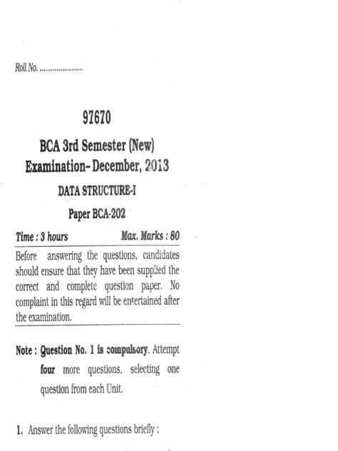 Bca 3 Sem Data Structure 1 97670 Dec 2013 Pdf