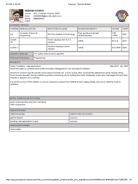 superset resume builder pdf web application computer engineering