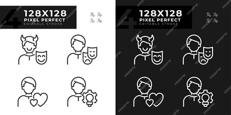 Premium Vector Personal Traits Pixel Perfect Linear Icons Set For Dark Light Mode