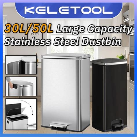 Tong Sampah Bertutup Besar Dapur 30l Stainless Steel Dustbin Kitchen
