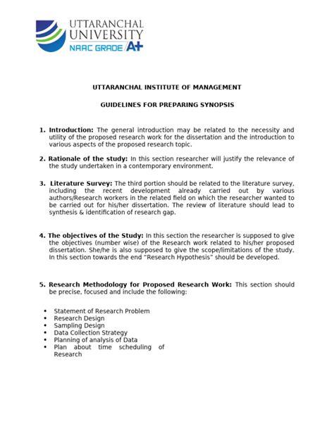 Guidelines For Synopsis Pdf Thesis Citation