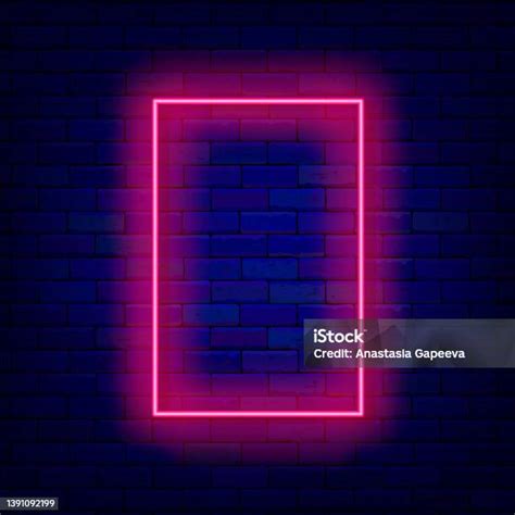 벽돌 벽에 직사각형 핑크 네온 프레임 수직 초상화 프레임 빈 테두리 공간을 복사합니다 벡터 일러스트 레이 션 개념에 대한 스톡 벡터 아트 및 기타 이미지 Istock