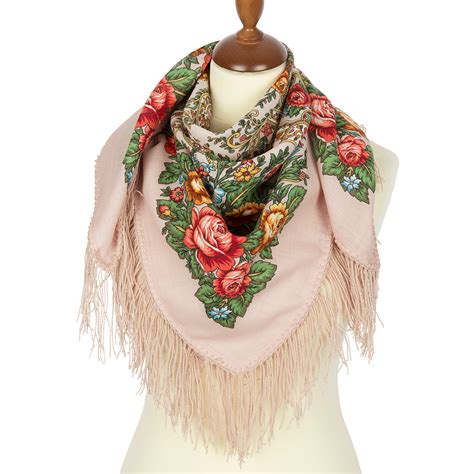 Foulard Russe Motifs Traditionnels Laine Sentiments Inutiles Frange En Laine