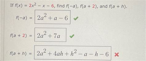 solved if f x 2x2 x 6 ﻿find f a f a 2 ﻿and