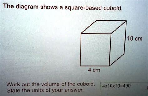 Solved The Diagram Shows A Square Based Cuboid 10 Cm 4 Cm Work Out The Volume Of The Cuboid