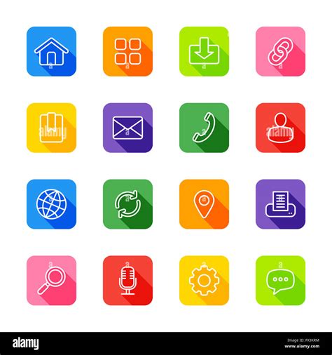 JPEG White Line Web Icon Set On Colorful Rounded Rectangle With Shadow For Web UI