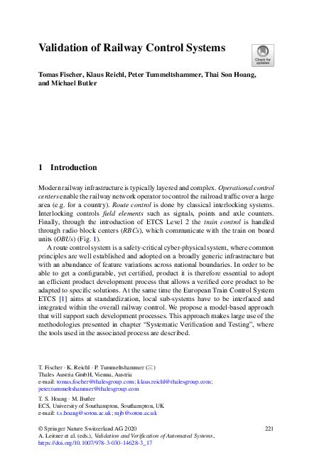 Pdf Validation Of Railway Control Systems