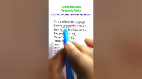 Coding Decoding Coding Decoding Reasoning Tricks Reasoning For Ssc Gd Chsl Mts Wbpsc Shorts