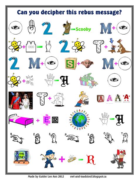 Owl And Toadstool Rebus Messages Girl Scout Activities Rebus Puzzles