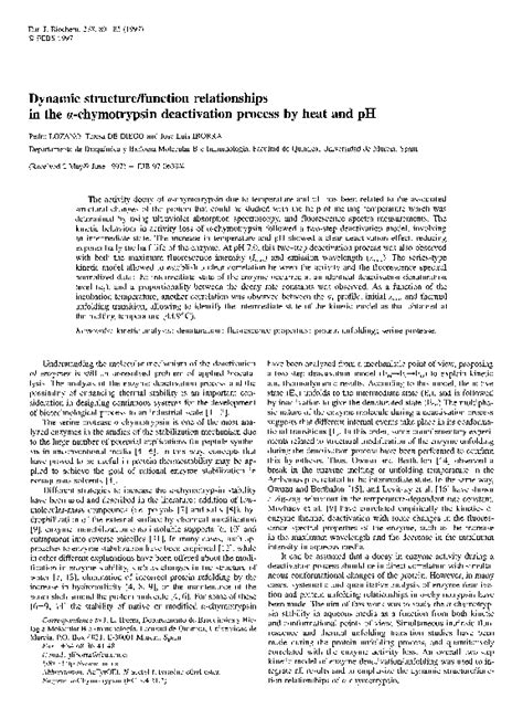 Pdf Dynamic Structure Function Relationships In The Alpha Chymotrypsin Deactivation Process By