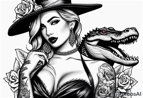 Dagger With An Alligator And Topless Pinup Girl Tattoo Idea Tattoosai