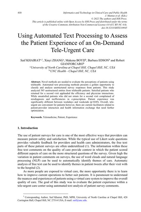 Pdf Using Automated Text Processing To Assess The Patient Experience Of An On Demand Tele