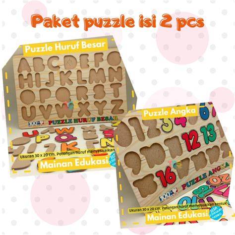 Jual Paket Puzzle Isi 2 Puzzle Alfabhet Huruf Besar Abjad Kecil Angka Hijaiyah Arab Mainan