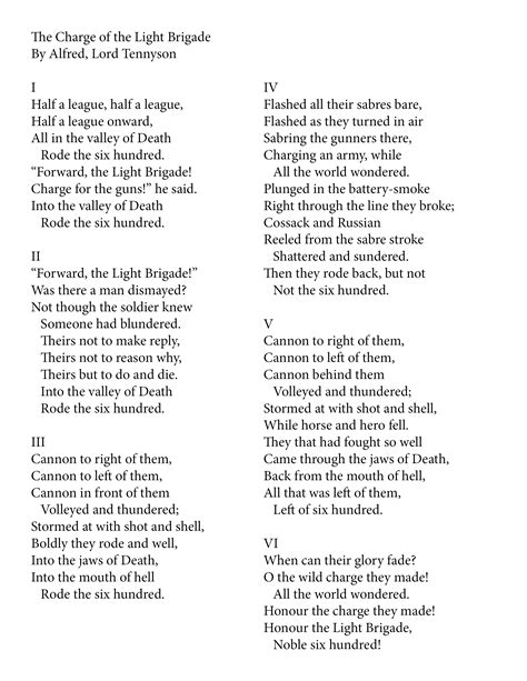 The Charge Of The Light Brigade Poem Artofit