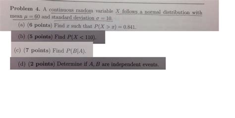 Solved A Continuous Random Variable X Follows A Normal