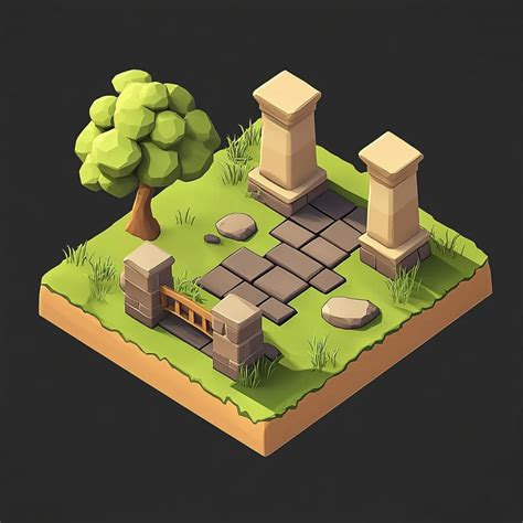 Isometric 3d Model Of Asset With Style Game Asset Textures Isolated On Color Background