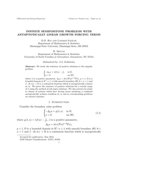 Pdf Infinite Semipositone Problems With Asymptotically Linear Growth Forcing Terms