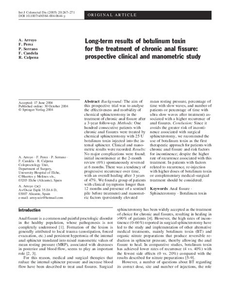 Pdf Long Term Results Of Botulinum Toxin For The Treatment Of Chronic Anal Fissure