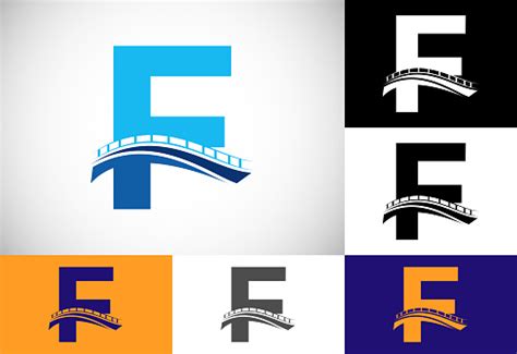 다리 기호가있는 초기 F 모노그램 문자 알파벳 추상 브리지 로고 디자인 템플릿 건설 사업 및 회사 정체성에 대한 현대적인 벡터 로고 0명에 대한 스톡 벡터 아트 및 기타