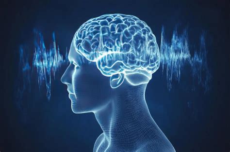 Neural Science Cognitive Process And Brain Modulation Woman With Glowing Brain And Sound Waves