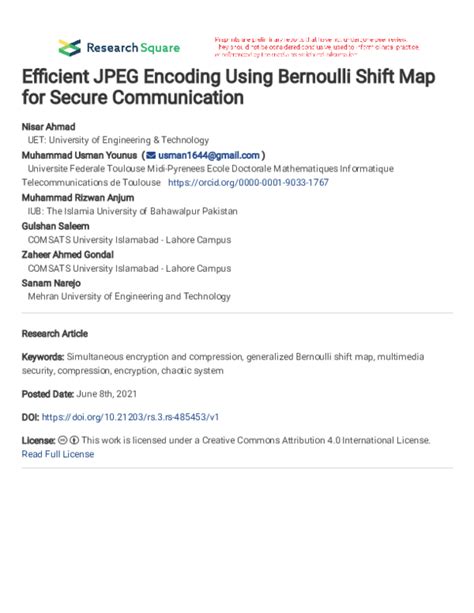 Pdf Efficient Jpeg Encoding Using Bernoulli Shift Map For Secure