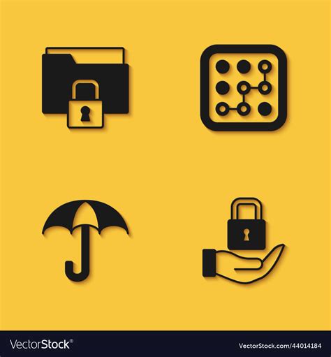 Set Folder And Lock Lock Umbrella And Graphic Vector Image