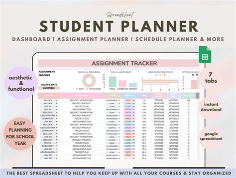 Assignment Tracker Babe Homework Planner Google Sheets Excel Digital To Do List College