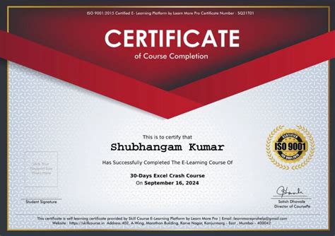 Shubhangam Kumar On Linkedin Today I Have Completed One Month E Learning Crash Course Of Excel File