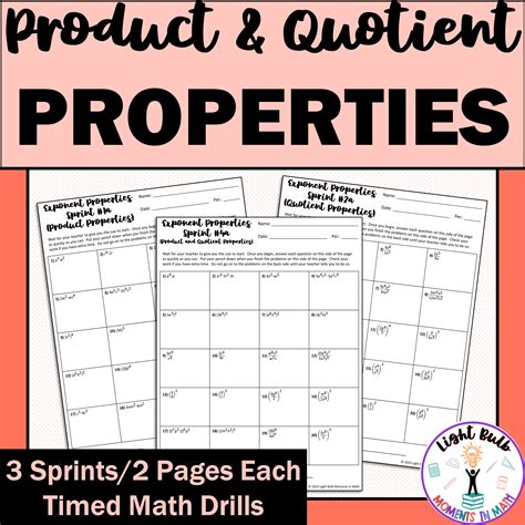 Exponent Properties Timed Math Drills For Fluency Sprints Light