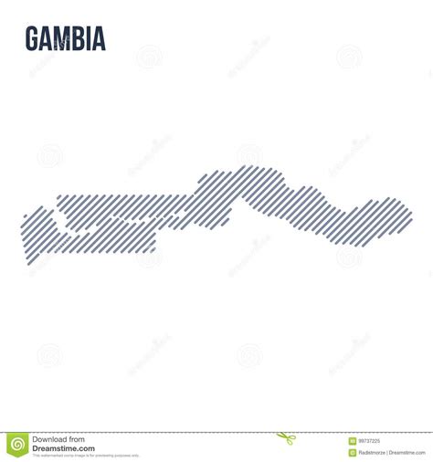 Vector Abstract Hatched Map Of Gambia With Oblique Lines Isolated On A White Background Stock