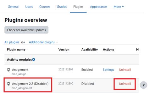 Adminenvironmentcustom Checkassignment 22 Subplugins Present Moodledocs
