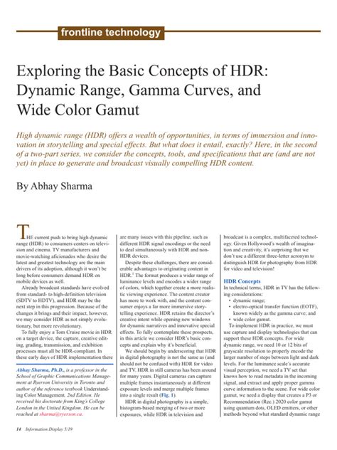 Basic Concepts Of Hdr Dynamic Range Gamma Curves And Wide Color Pdf Artistic Techniques