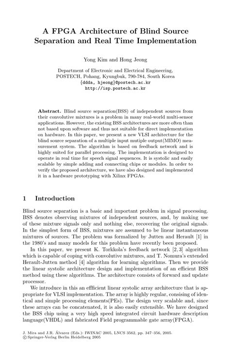 Pdf A Fpga Architecture Of Blind Source Separation And Real Time