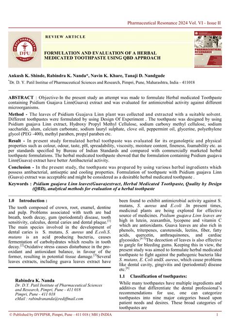 Pdf Formulation And Evaluation Of A Herbal Medicated Toothpaste Using Qbd Approach Rabindra K