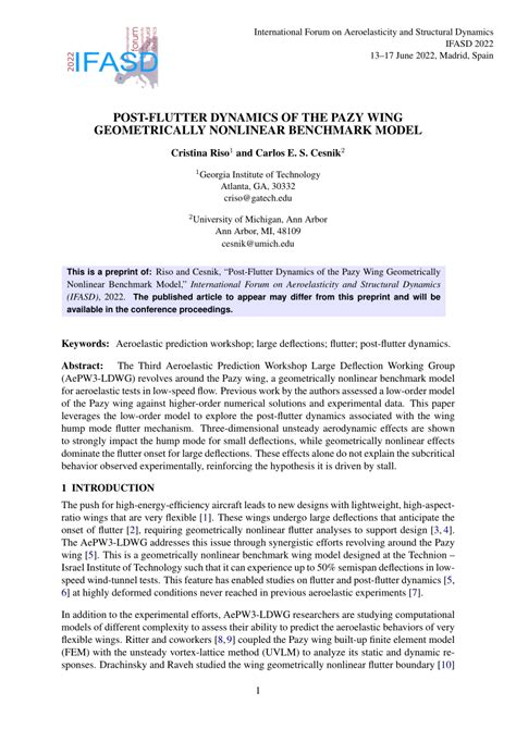 pdf post flutter dynamics of the pazy wing geometrically nonlinear