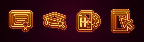 Set Line Certificate Template Graduation Cap With Cursor Exam Sheet A Plus Grade And Online Book