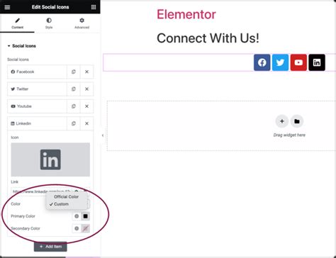 social icons widget elementor
