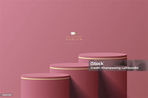 고급 핑크 단계 3d 실린더 연단 사실적 또는 제품 디스플레이 프리젠 테이션을위한 받침대 무대 모형을 위한 최소한의 벽 장면 쇼케이스를 위한 무대 3d 벡터 기하학적 플랫폼